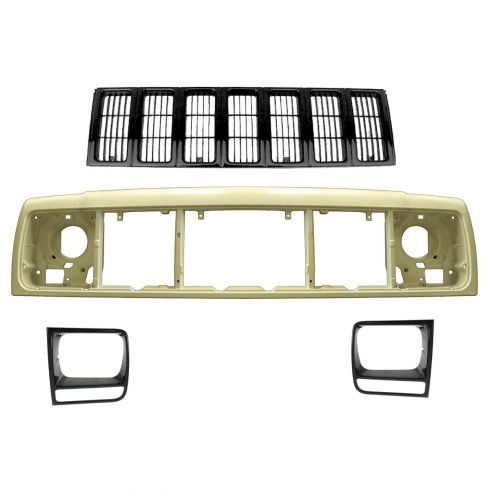 1997-2001 Jeep Cherokee Black Grille, Header Panel & Headlight Trim Kit ...